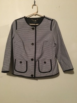 Talbots Petite Size 6P Navy White Stripe Jacket Blazer Women Formal CA ...