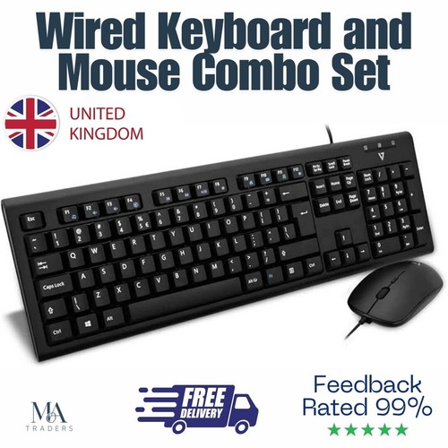 VSeven USB Wired Keyboard And Mouse Combo Bundle Set UK Layout CKU200UK ...