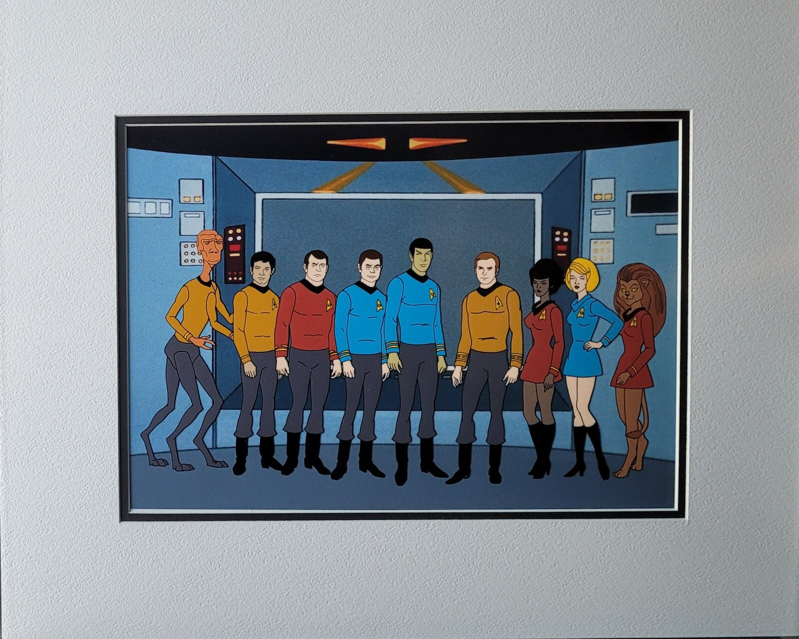 Star Trek Animation Cel of Enterprise Crew with Arex & M'Ress Hand ...