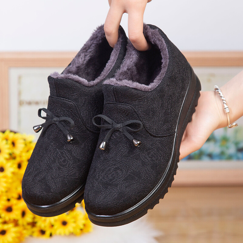 Women Fleece Lined Shoes Footwear Floral Bow Thermal Thick Winter ...
