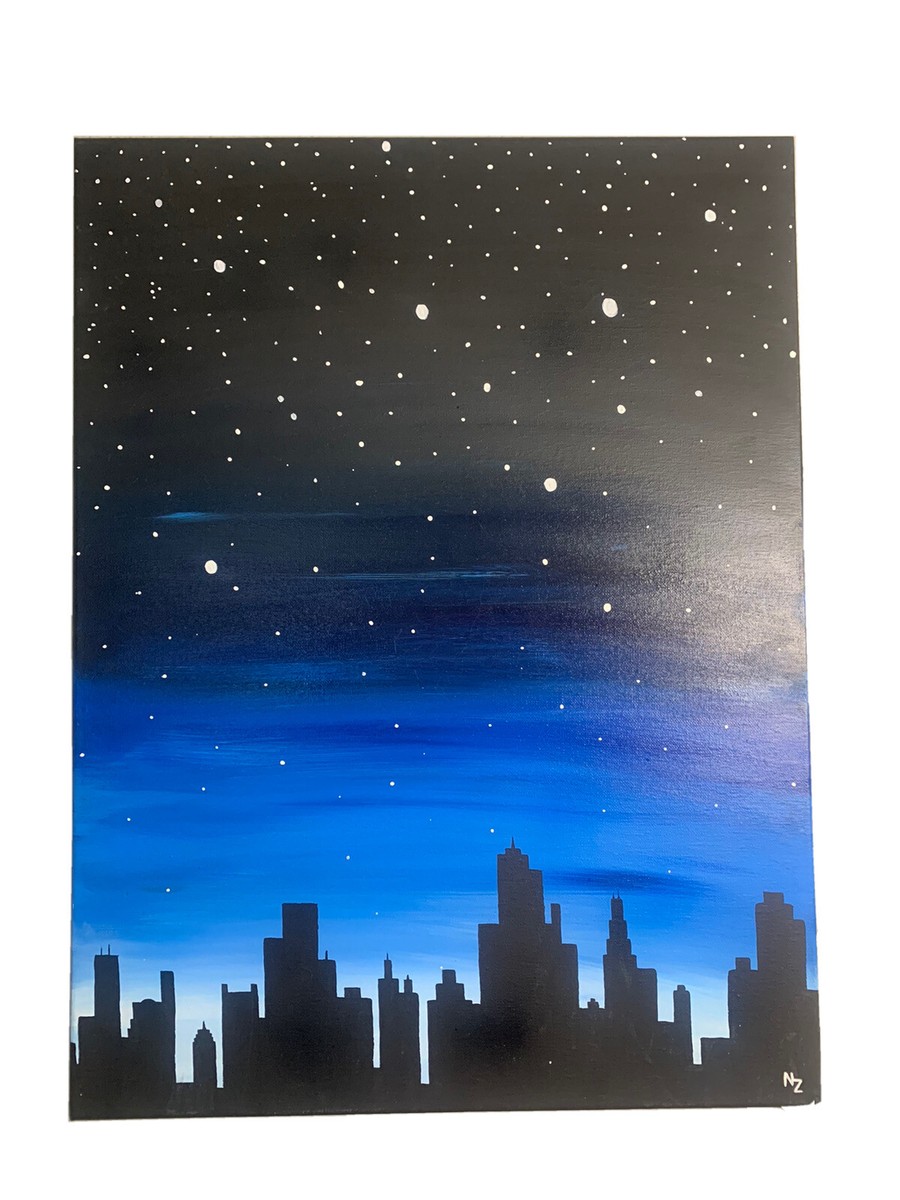 Nighttime City Skyline Painting Sydney City Skyline Australia