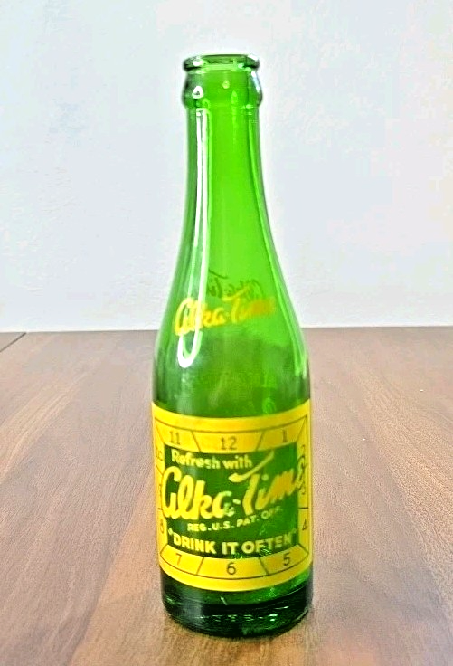 Alka-Time 7 Fl Oz Green Bottle ACL Label 1940's Las Vegas Coca Cola ...