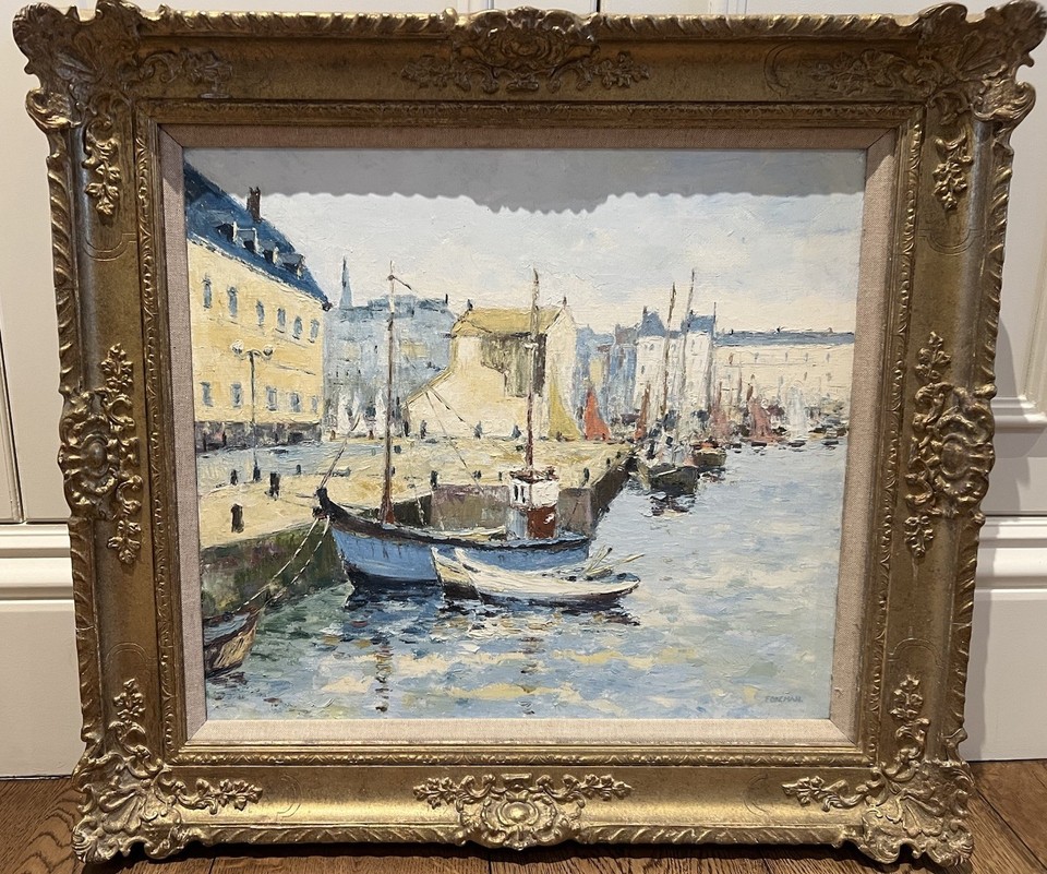 William Foreman Oil On Canvas Marina Scene In Elaborate Gilt Frame | eBay