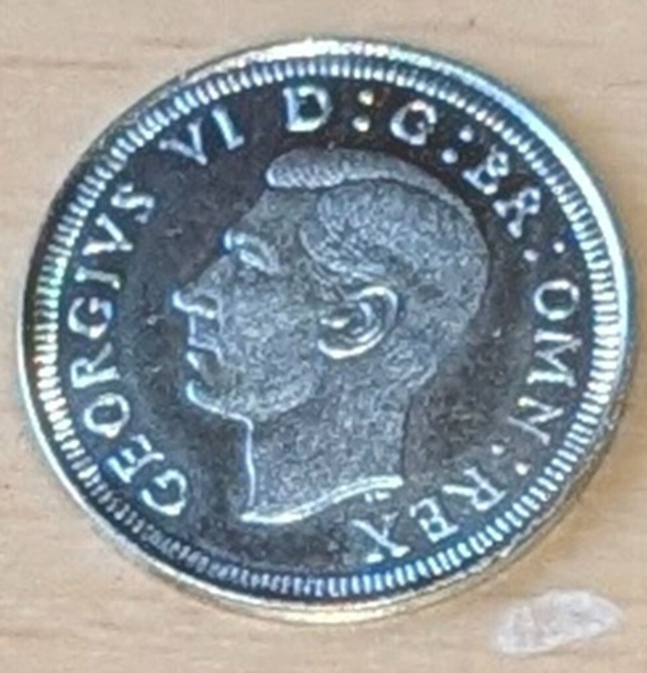 1945 SOLID SILVER Three pence Coin Old 3d Rare Royal Mint England ...