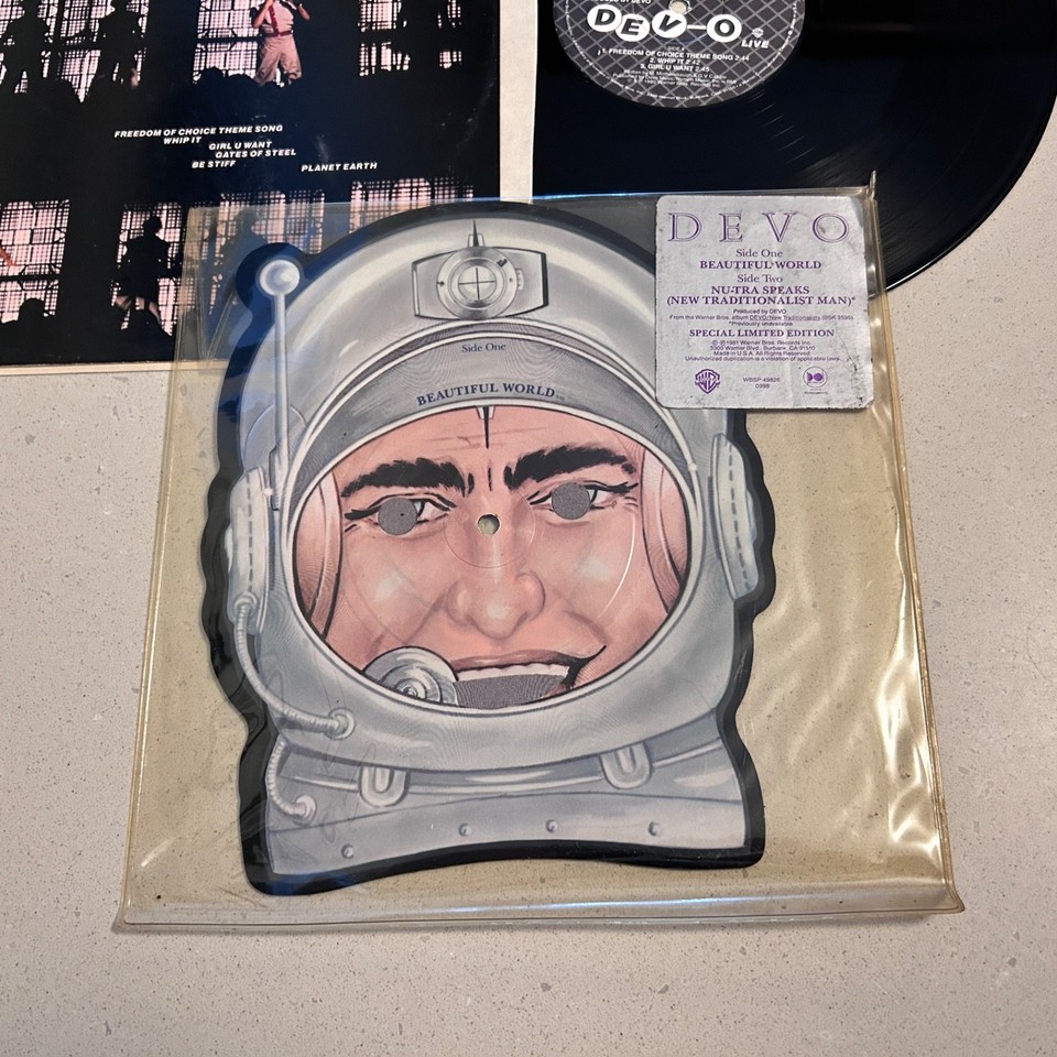 (2) DEVO Lot Vinyl LP & Picture Disc Lot "Live" Beautiful World HYPE ...