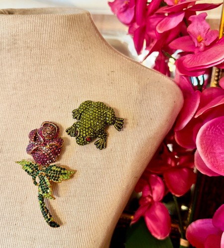 2 Joan Rivers Vintage Pins: Rose On Stem Brooch & Frog Brooch Made By ...