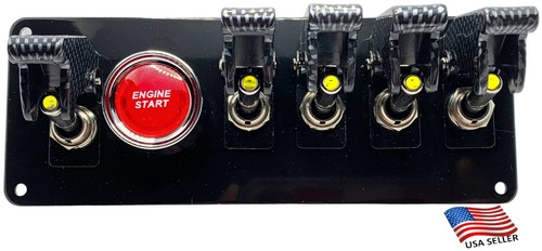 Black Powder Coated Panel w/5 YELLOW LED Switches/Carbon Covers/RED ...