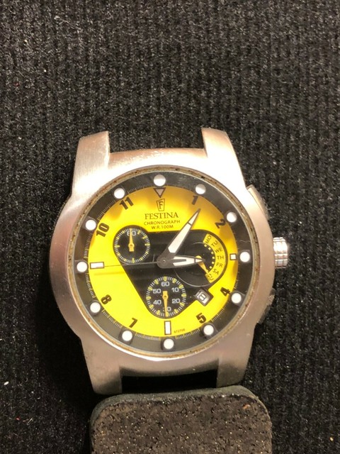 Festina Chronograph Watch MODELE Depose 6727 All Steel Yellow 41mm Mens ...