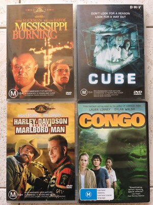 BULK LOT OF 4 MOVIES DVD CUBE CONGO MISSISSIPPI BURNING HARLEY DAVIDSON DVDS | eBay