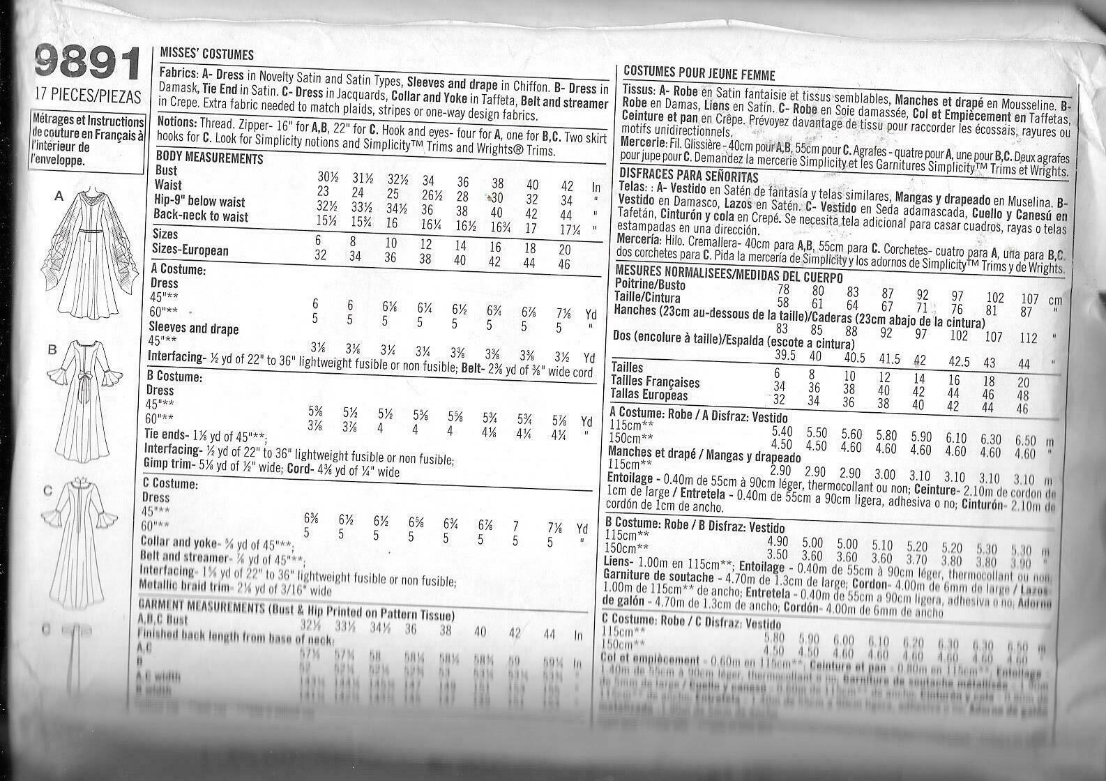 Simplicity 9891-Ladies Medeivel Renaisance-Princess-Wench Size 6-12 ...