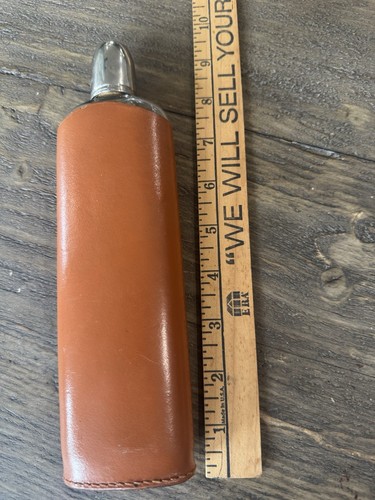 Vtg German Flask, Glass Metal Lid In Brown Leather Case. Liquor Whiskey ...