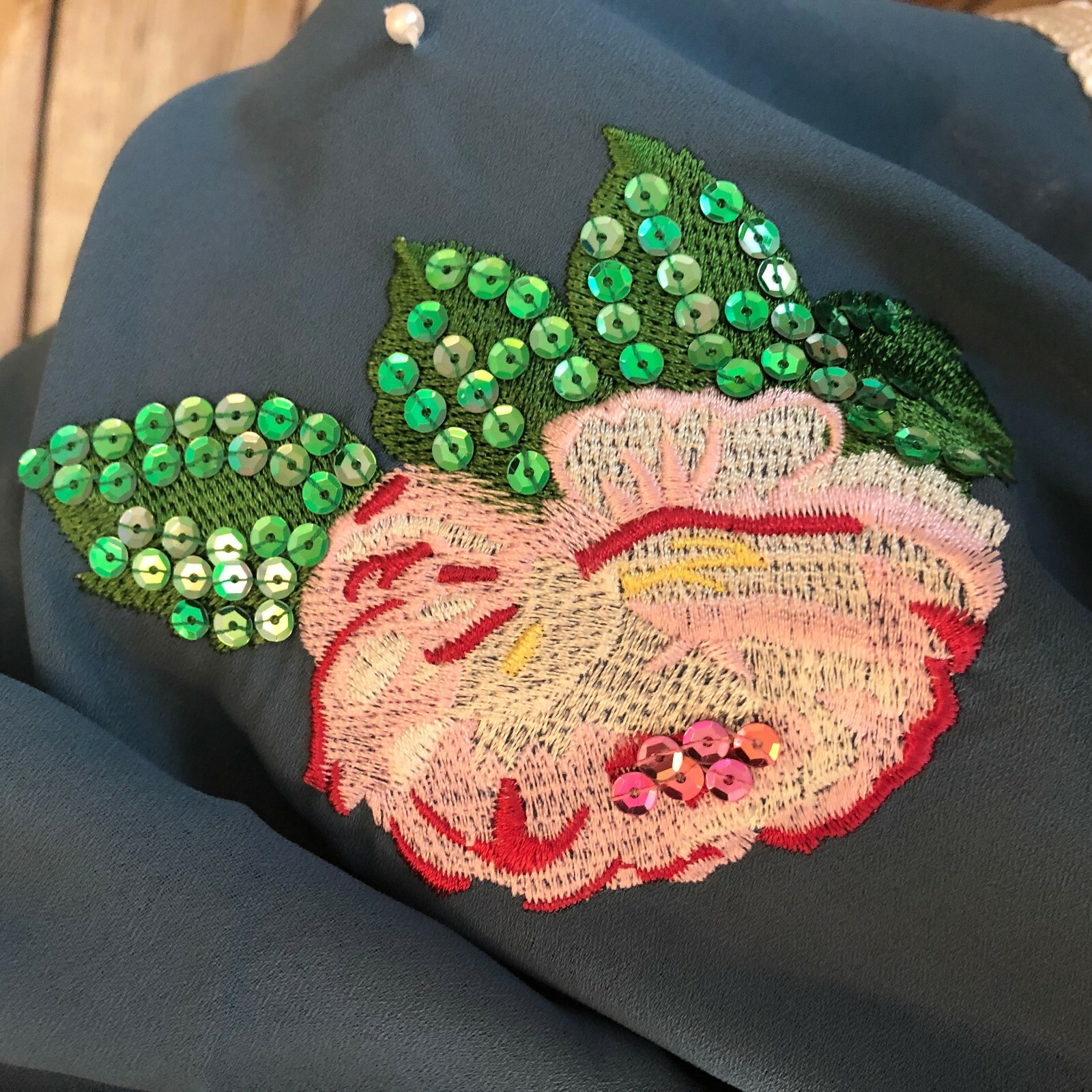 Vintage Lacy Afternoon Shell Kepler Rose Sequin Embroider Shawl Rope ...