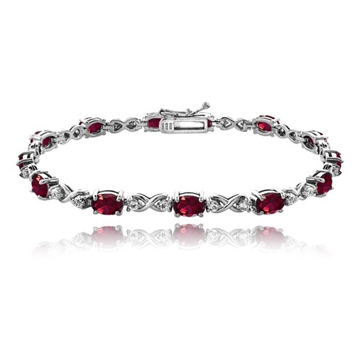 Oval Infinity Created Ruby & White Topaz Bracelet in Sterling Silver ...