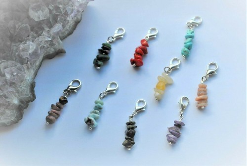 GEMSTONE HEALING CHIP CLIP ON CHARMS PENDANT GIFT H to Z *YOU CHOOSE ...