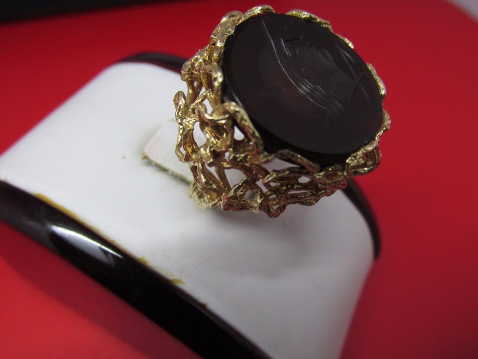14k Solid Yellow Gold Large Carnelian Intaglio Solider Ring Unique ...