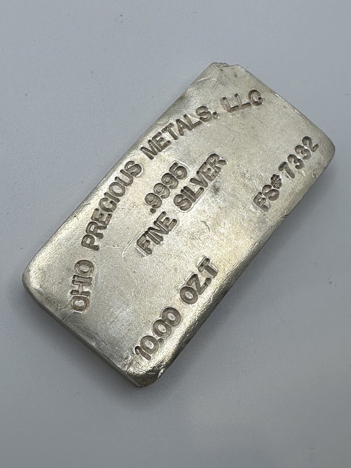 Vintage OPM Ohio Precious Metals 10 oz. Silver Bar .999 Fine Silver PRE ...