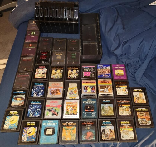 ATARI LOT of 39 GAMES & 2 Cases!! ALL ORIGINAL ~ PacMan Asteroids Pole ...