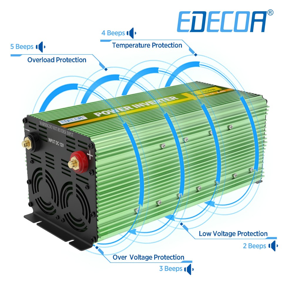 EDECOA Power Inverter 3000w 6000 Watt 12V DC to AC 120V 110V LCD Car ...
