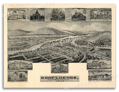 Bird's Eye View 1905 Confluence Pennsylvania Vintage Style City Map ...