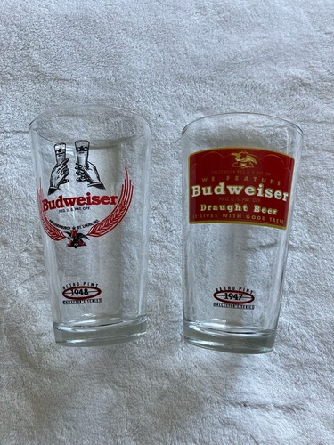 Vintage Budweiser Beer Glass Retro Pint 1948 and 1947 Cups | eBay
