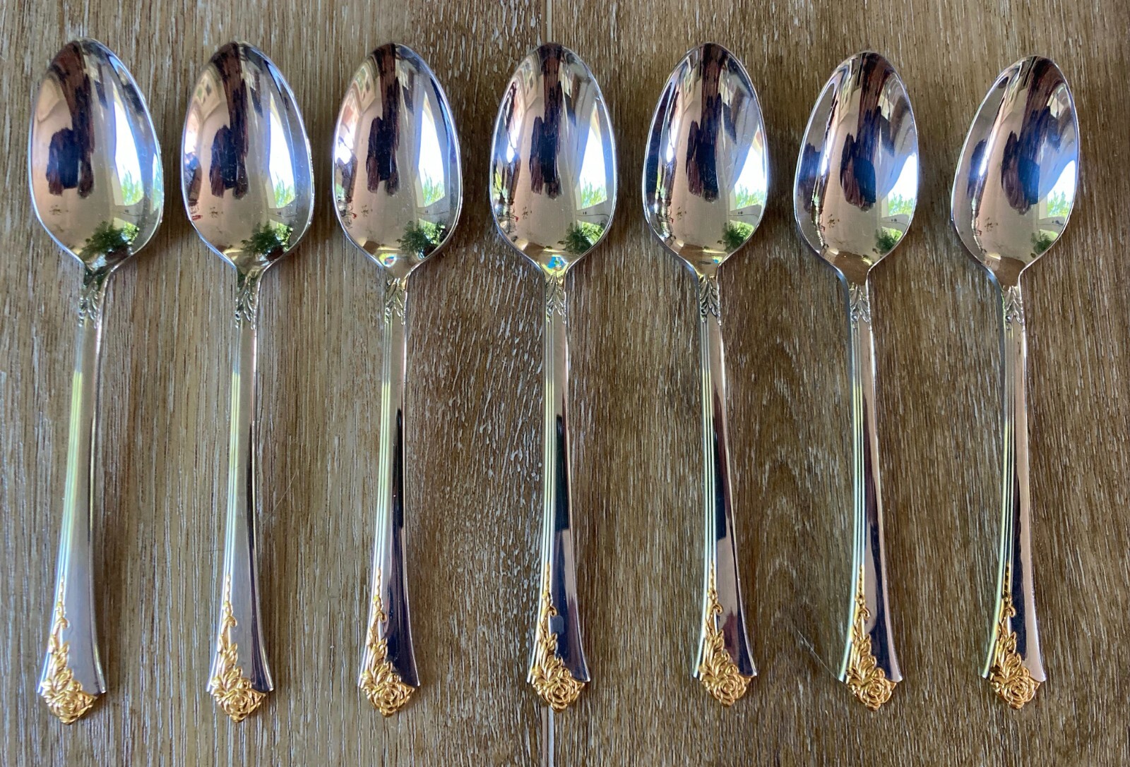 7 Oneida Golden Damask Rose Table Spoons 7.25" Stainless Flatware | eBay