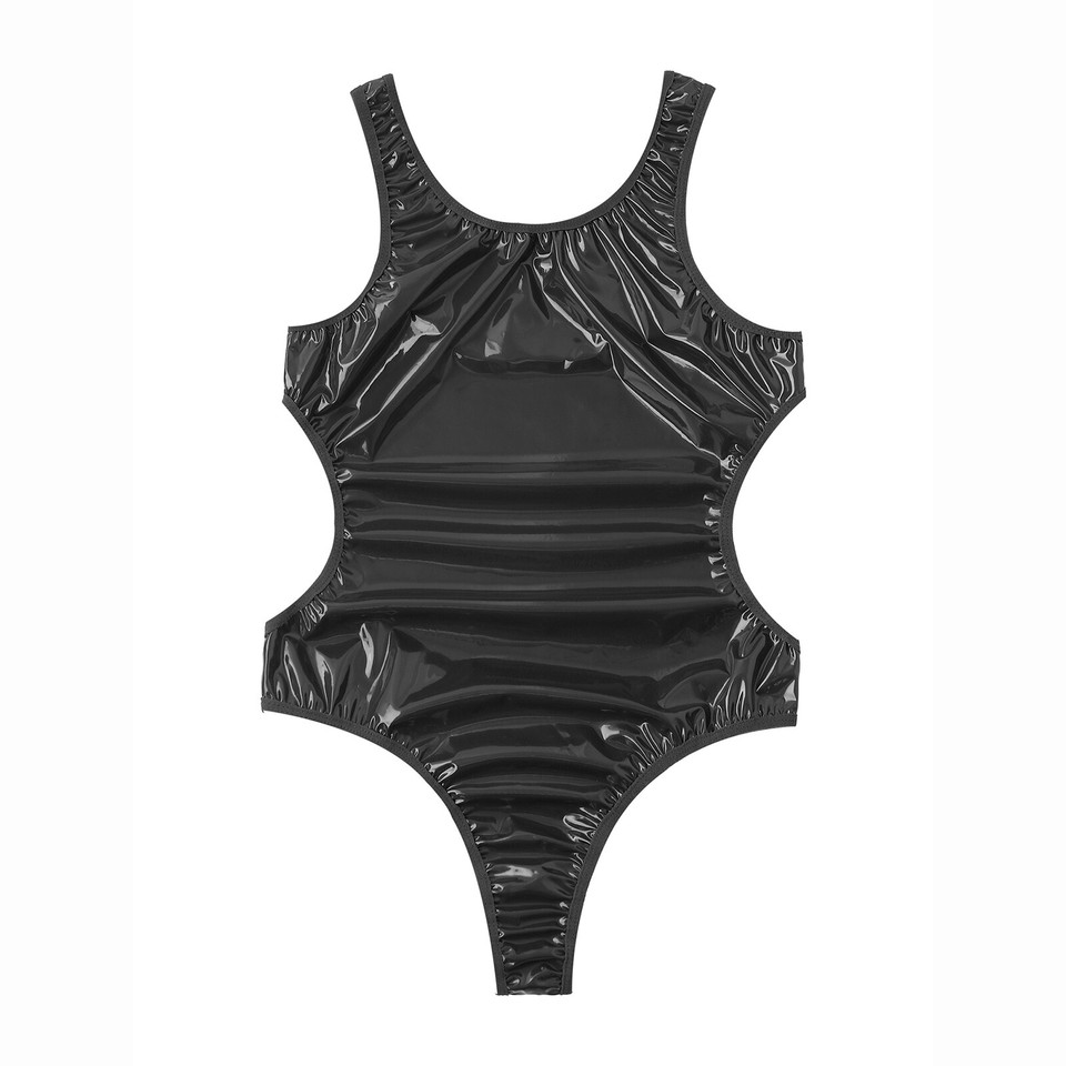 Women PVC Wet Look One Piece Monokini Swimwear Leotard Tops Bodysuit ...