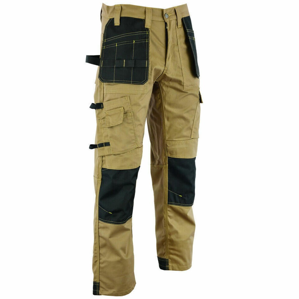 Men Pro Builder Work Trousers Black & Grey Heavy Duty Safety Combat ...