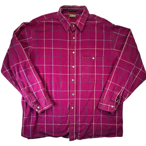 VTG 1990s Oshkosh B’Gosh Mens Magenta Plaid Button Flannel Shirt USA ...