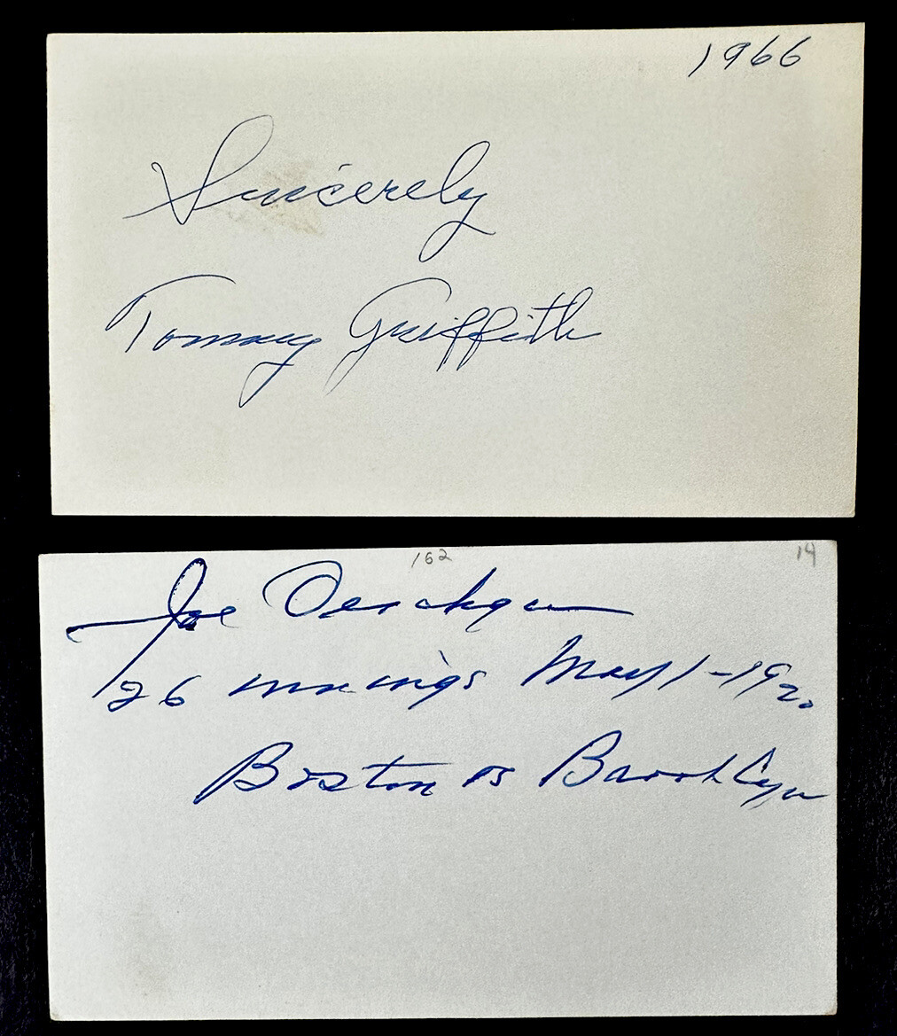 Joe Oeschger Tommy Griffith Signed 3x5 Index 1914 Miracle Braves No ...