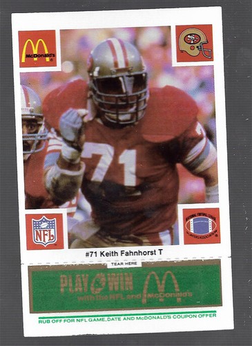 Keith Fahnhorst ~ 1986 McDonald's Green Tab card ~ San Francisco 49ers ...