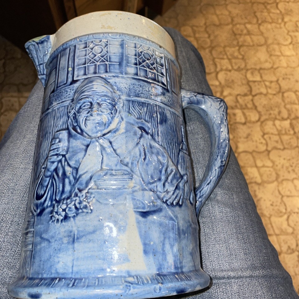 Blue & Grey Flemish Ware Pitcher Stoneware Old Bar Scene | eBay