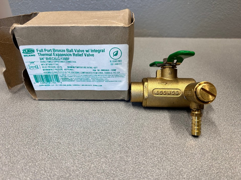 Zurn Full Port Bronze Ball Valve w/ Integrated Thermal Expansion Relief ...