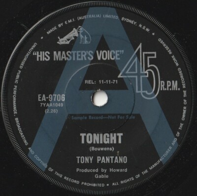 TONY PANTANO 45: TONIGHT/SO GLAD YOU HAPPENED TO ME AUSSIE HMV 9706 EX+ ...