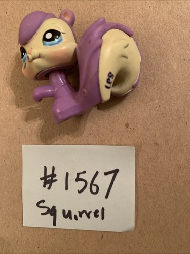 Original-Littlest Pet Shop #1567 Squirrel Purple & Yellow Blue Dot Eyes ...