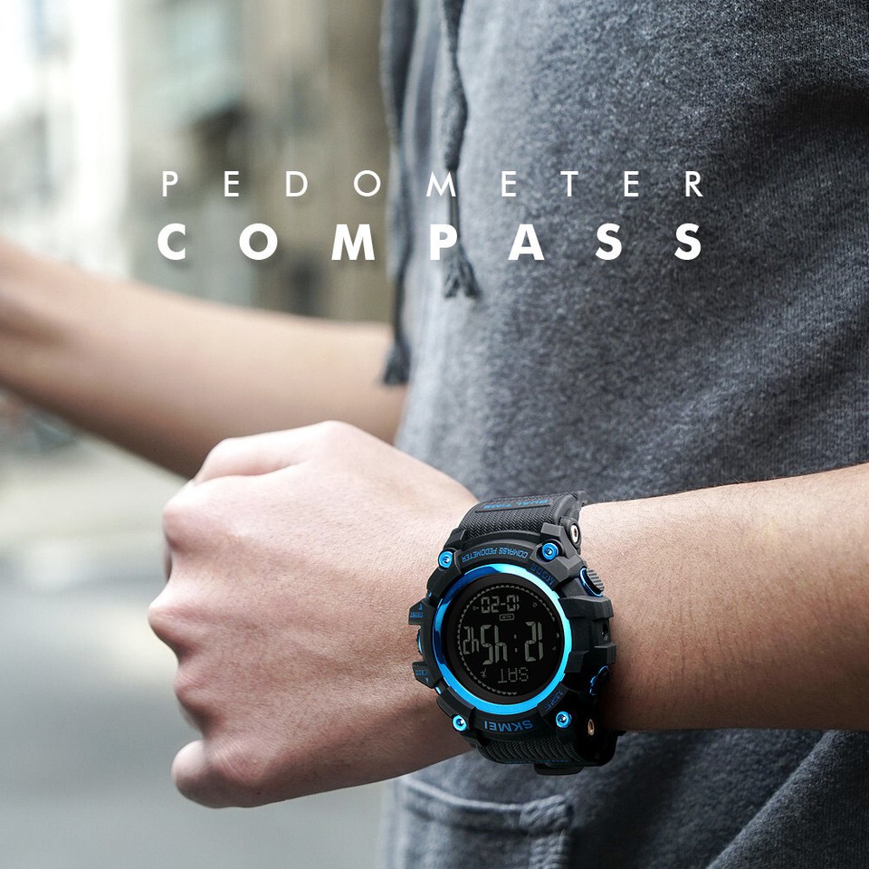 SKMEI Men LED Watches Compass Pedometer Calorie Watch Outdoor Digital ...