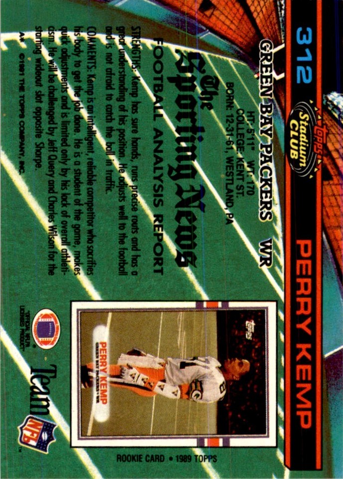1991 Stadium Club Perry Kemp . Green Bay Packers #312 | eBay