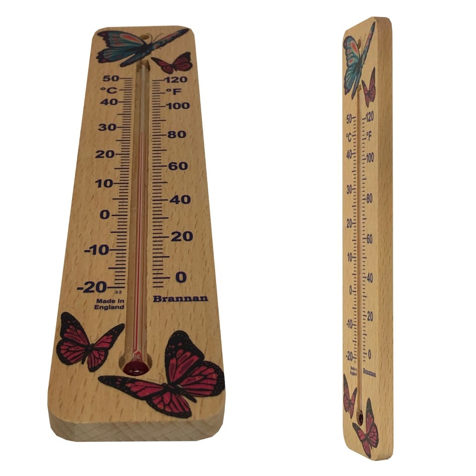 215mm Wooden Thermometer- Butterfly Design Room Garden Shed Greenhouse ...