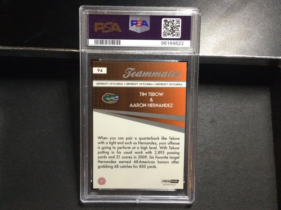 2010 Press Pass #94 Tim Tebow-Aaron Hernandez Rookie Card PSA 10 Gem ...
