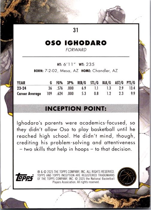 2025 Topps Inception Oso Ighodaro #31 RC blue /150 | eBay