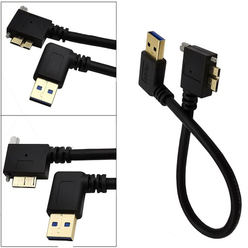 1× Angled 90° USB 3.0 A Male to Micro B with Lock Screw Mount Cord ...
