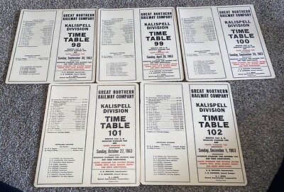 5 1963 Great Northern Railroad Kalispell Division Employee Timetables ...