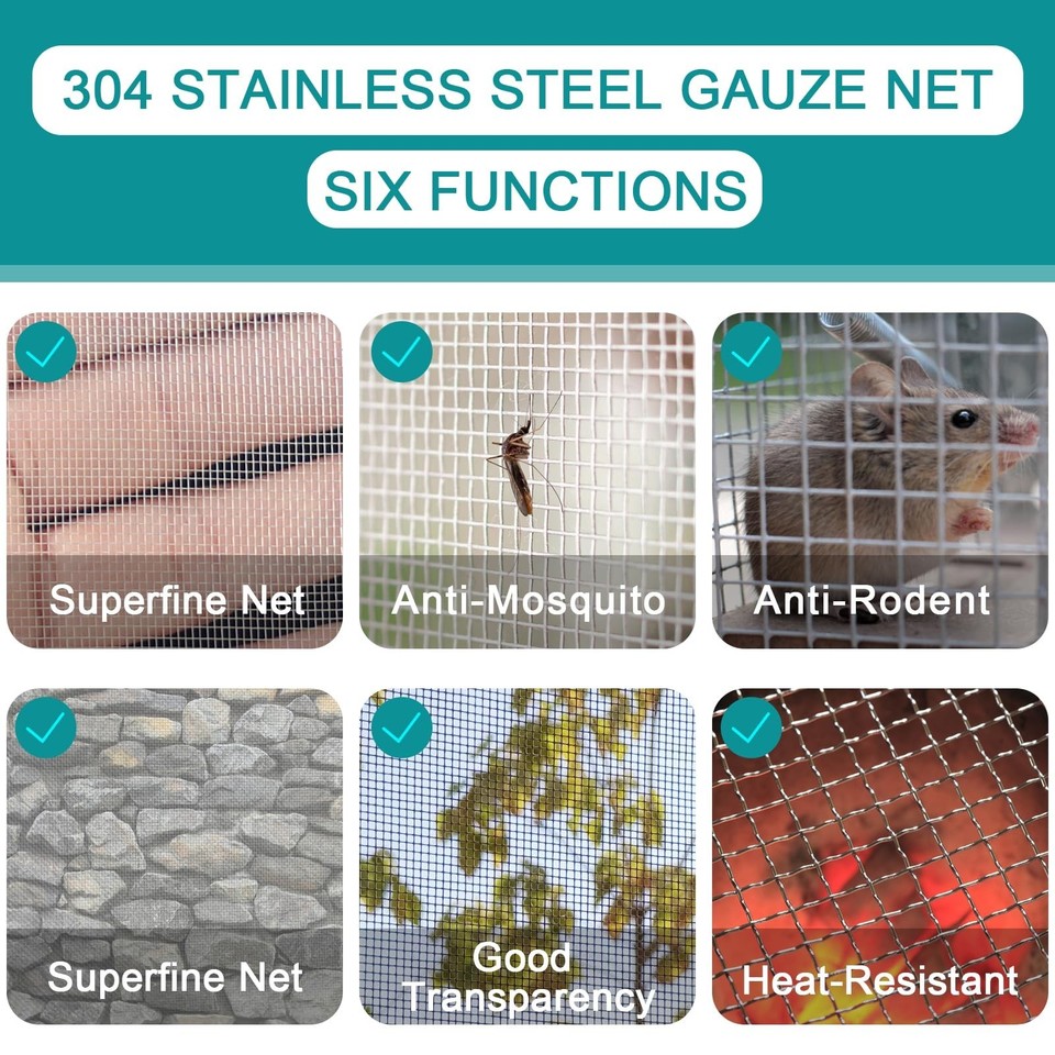 304 Stainless Steel Mesh, 30 Mesh Wire Mesh Roll, 12'' x 80'' Screen ...