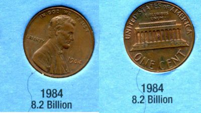 1984 P ABE Lincoln Memorial AMERICAN PENNY 1 CENT US U.S AMERICA ONE ...