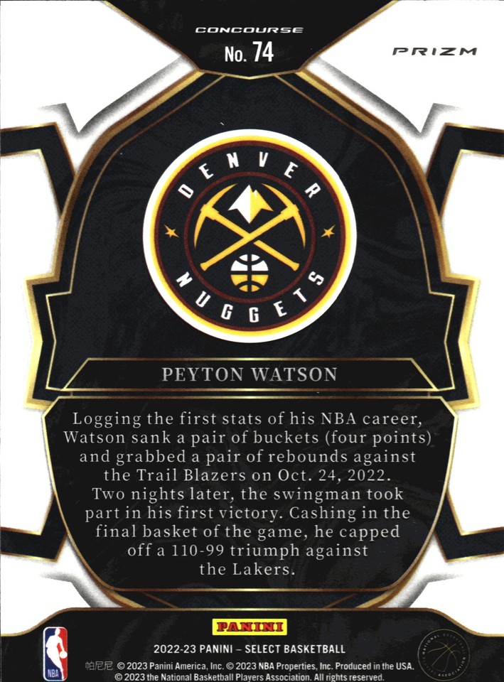 2022 SELECT #74 PEYTON WATSON BLUE CRACKED ICE GOOD | eBay