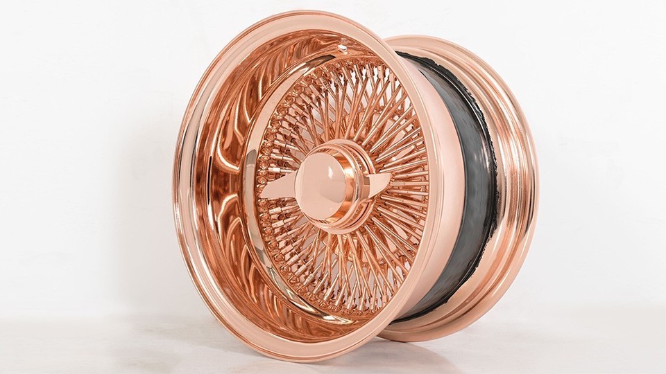 14x7" LA Wire Wheels Reverse 100-Spoke Straight Lace Rose Gold Rims ...