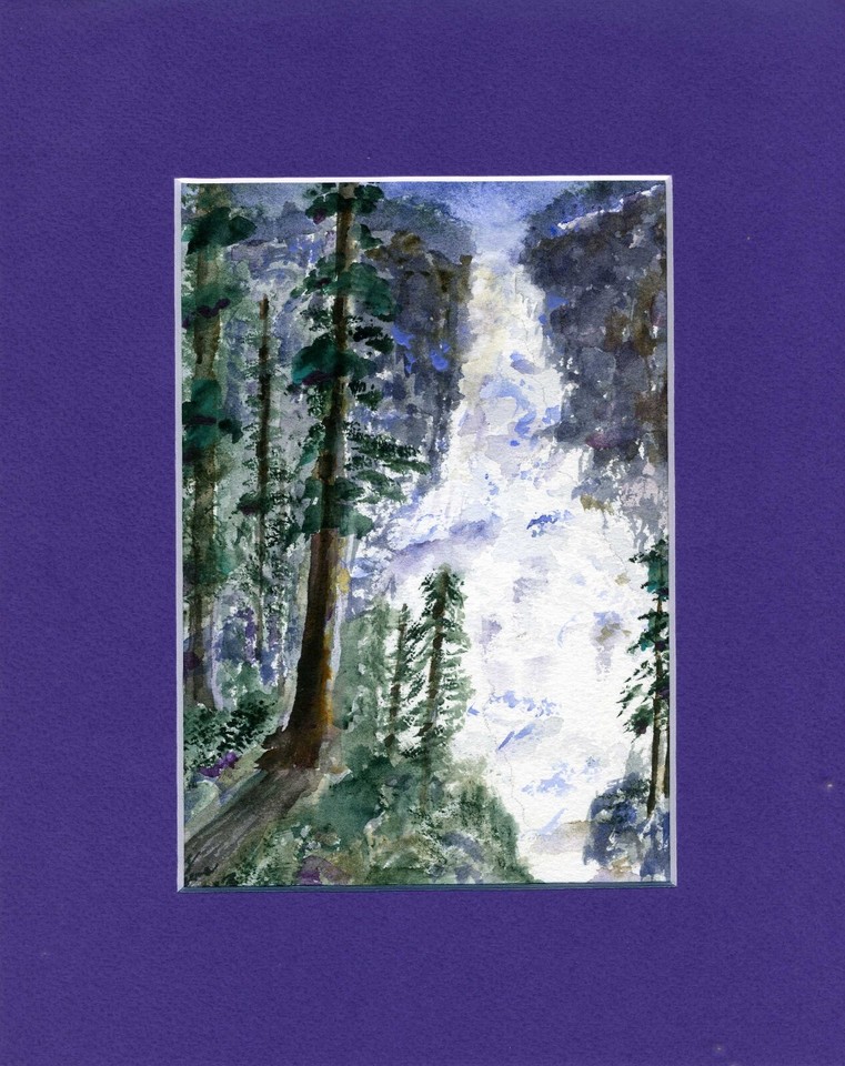 5x7 Original Watercolor Waterfall Woods Fir Spruce Pine Trees Peggy ...