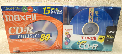 New Sealed Recordable Blank Maxell Color CD-R 80 Minutes 700mb Compact ...