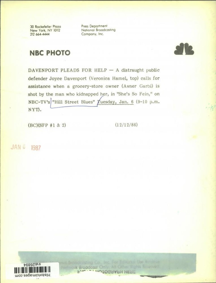 1986 Press Photo Actors Avner Garbi, Veronica Hamel in "Hill Street ...