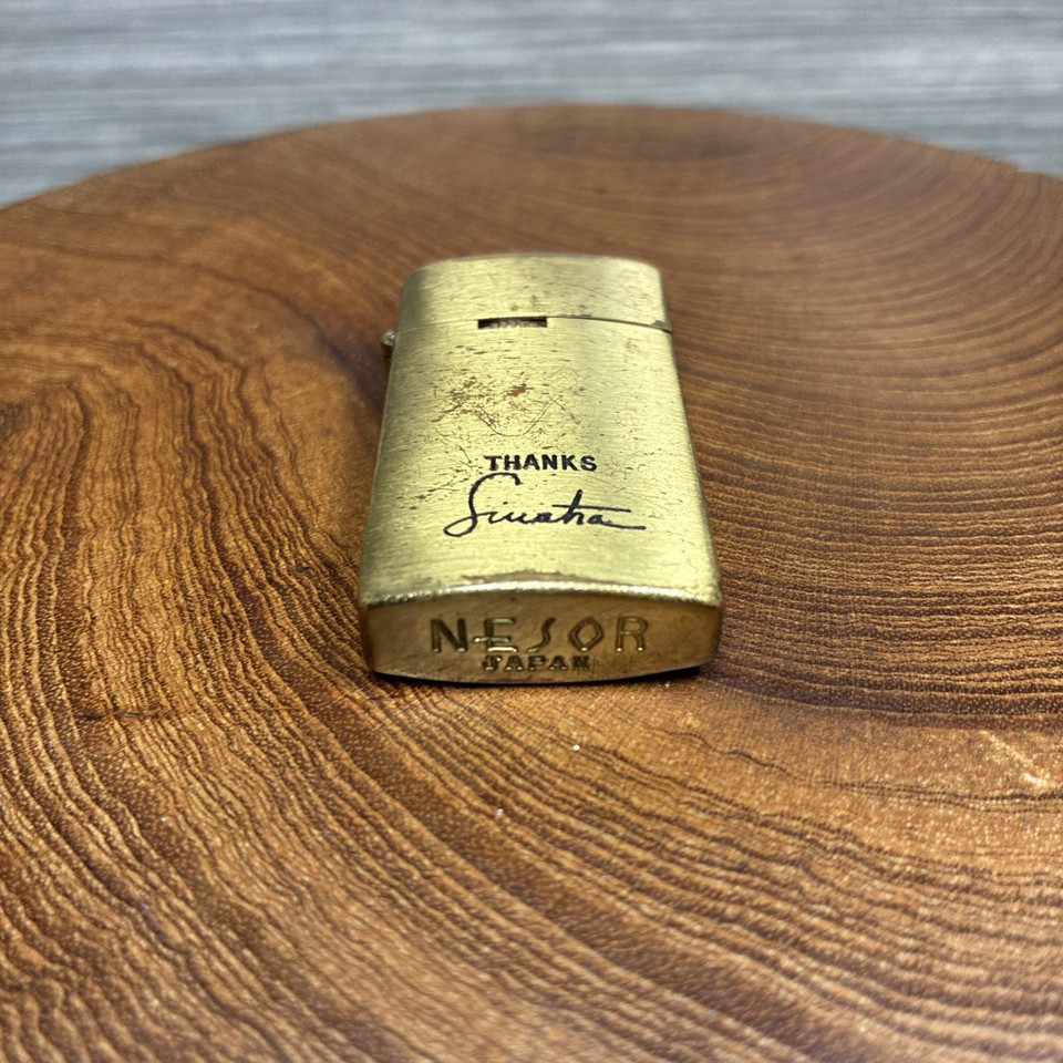 FRANK SINATRA Signature NESOR Lighter THANKS Brushed Gold Tone Vintage ...