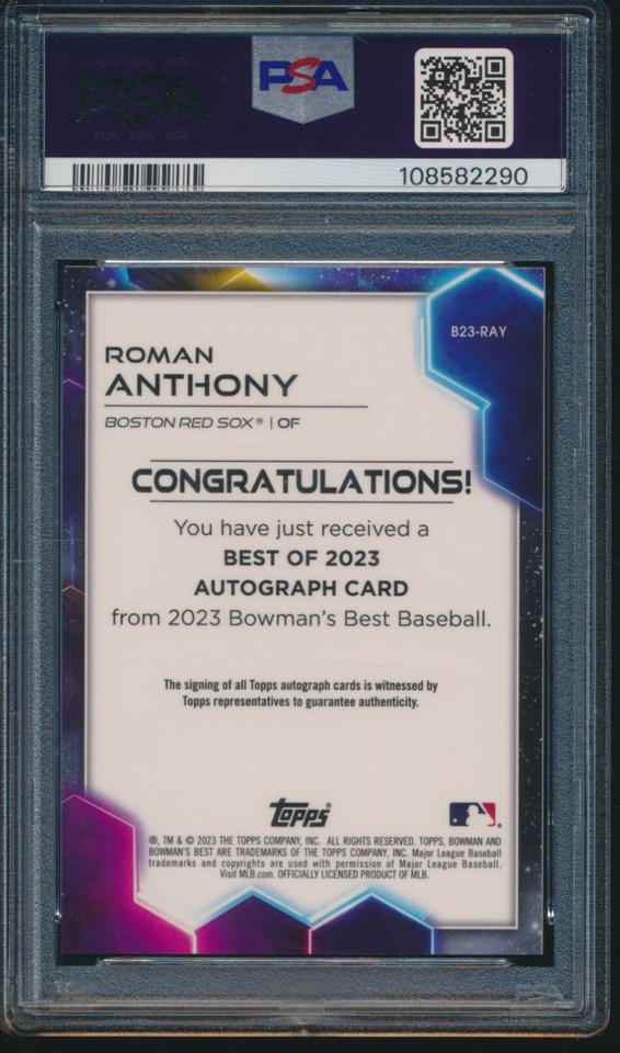 PSA 10 ROMAN ANTHONY AUTO 2023 Bowman's Best Autograph RED SOX RC GEM ...
